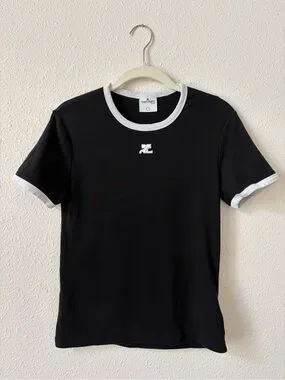 Courreges | Tops | Courreges Signature Contrast T Shirt Black White ...